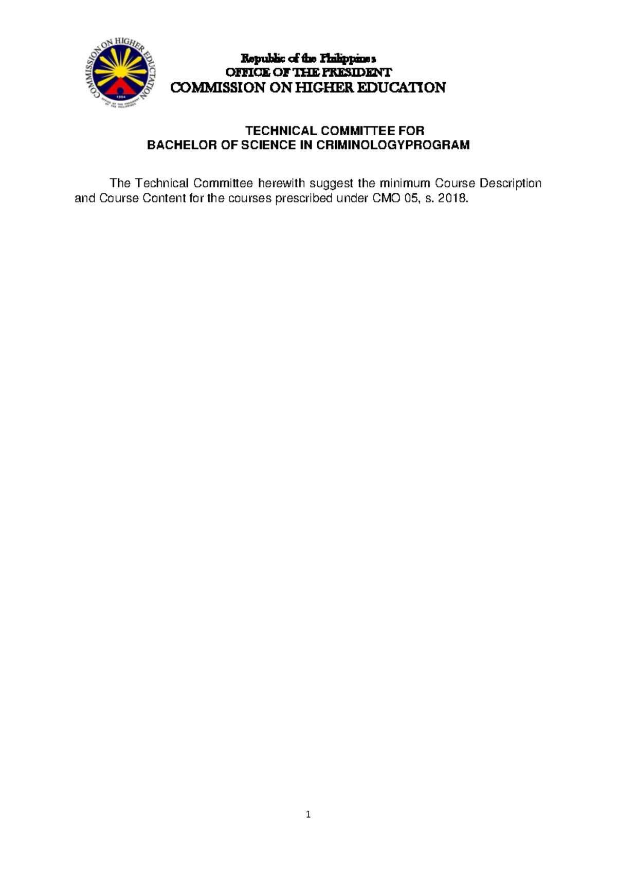 CHED Technical Panel for BS Criminology: Common Syllabi & Course ...