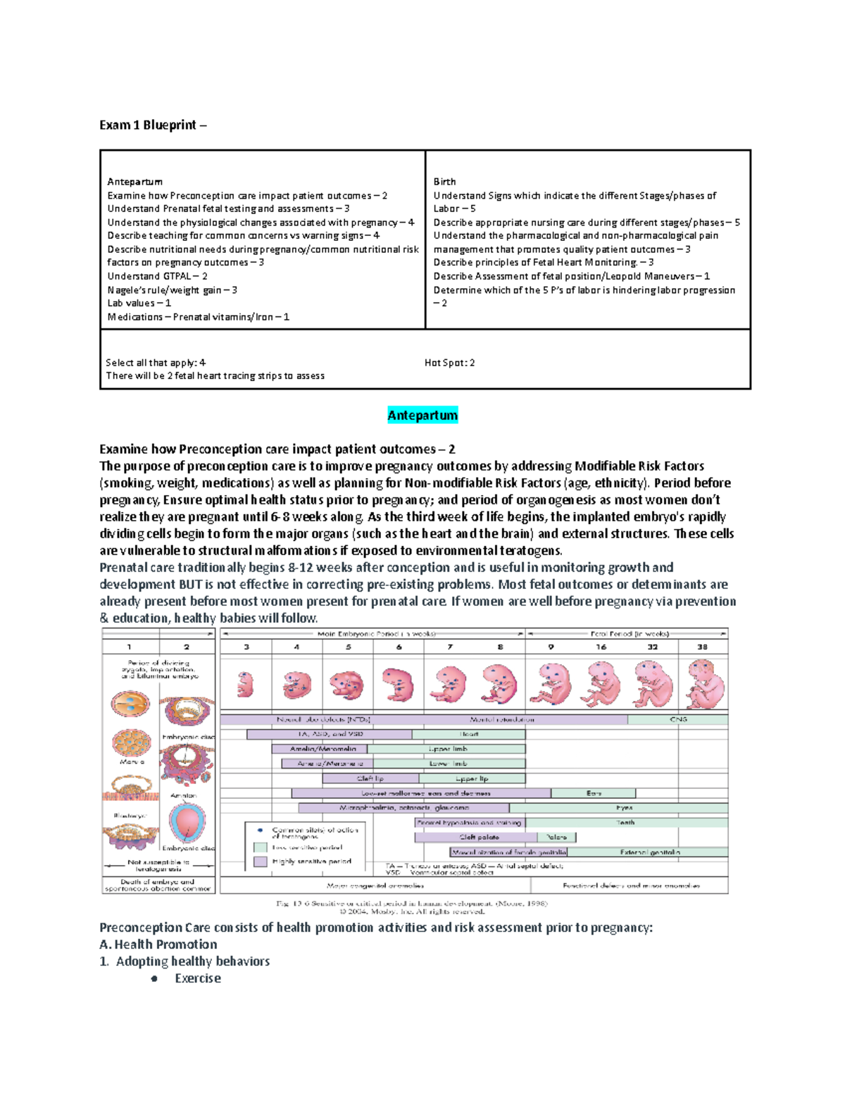 Exam 1 Blueprint OB - Comprehensive Study Guide for Maternal Care - Studocu