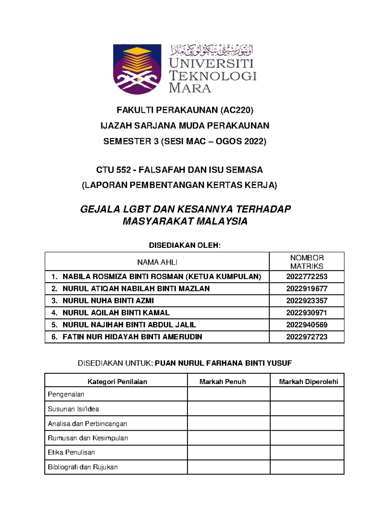 CTU552 - Kesan Gejala LGBT Terhadap Masyarakat Malaysia: Analisis ...