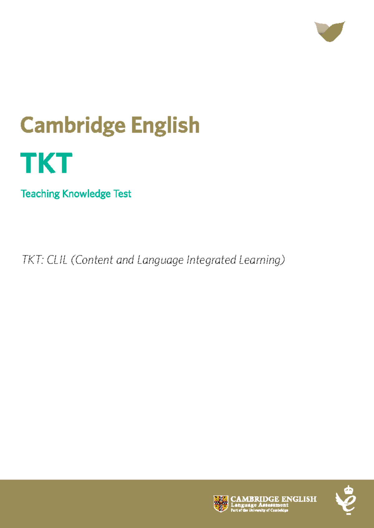 TKT: CLIL Sample Paper 1 - Teacher's Handbook for Assessment - Studocu