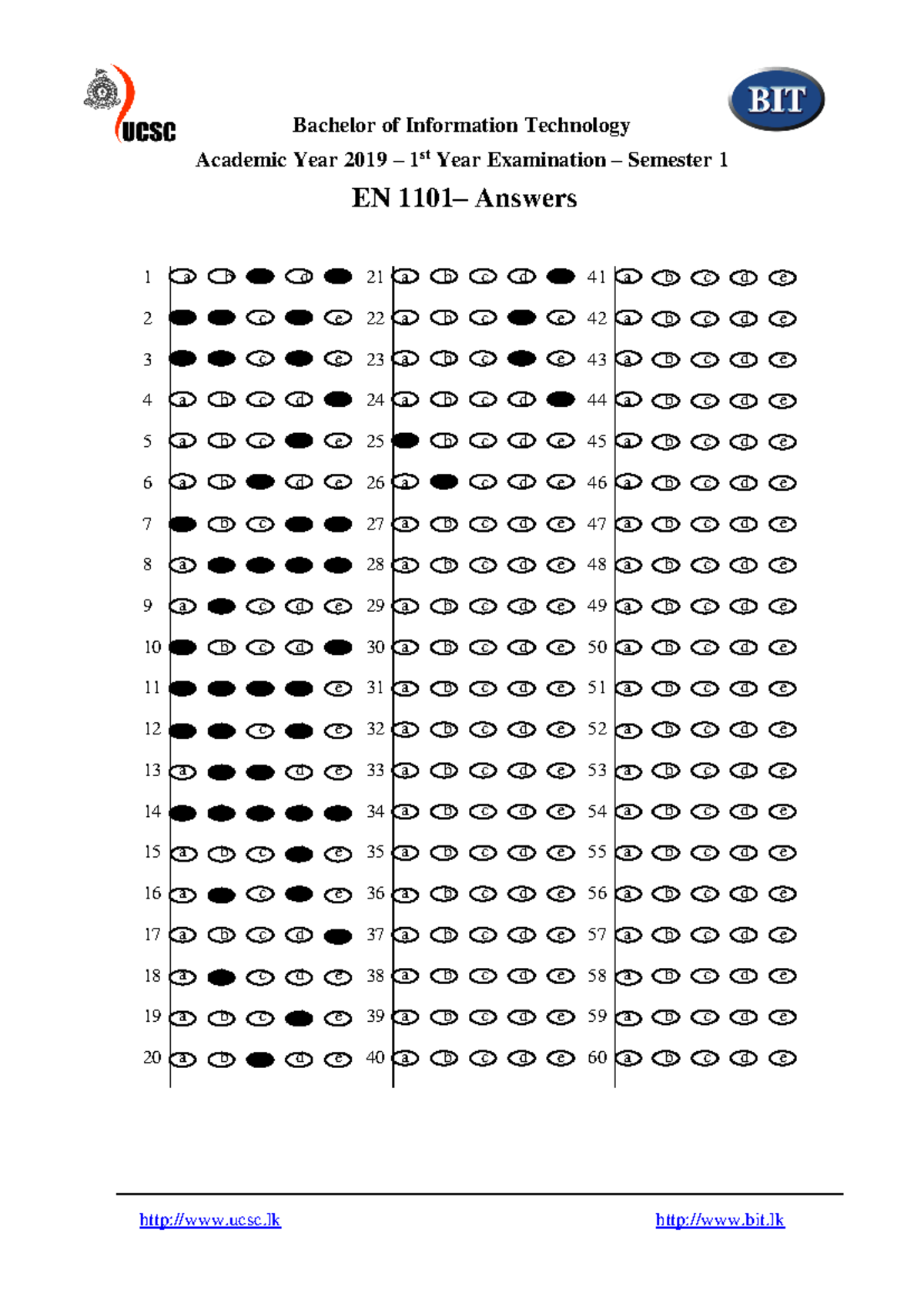 BIT EN 1101 Final Exam Past Papers Answers for Local Students - Studocu