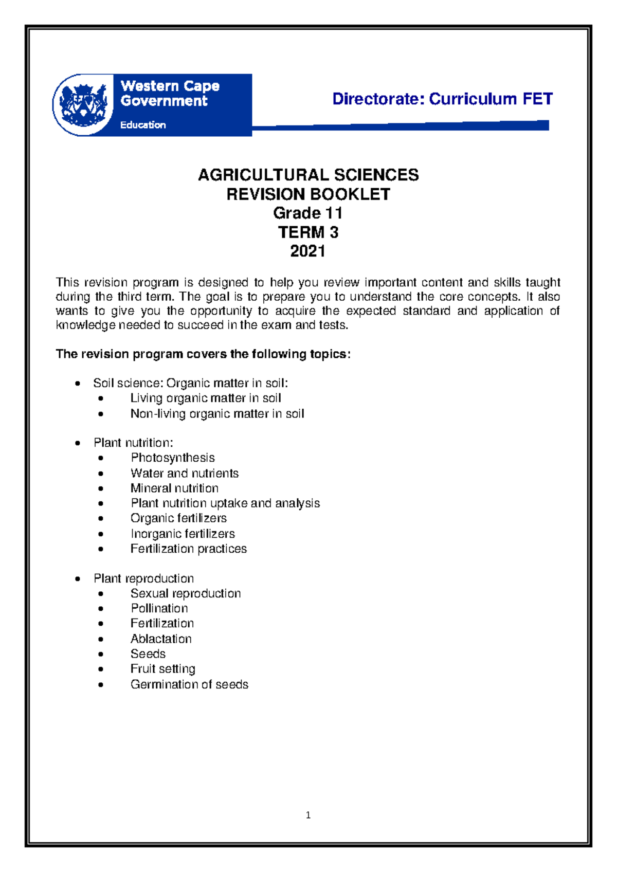 Gr 11 Agricultural Sciences Term 3 Revision Guide - 2021 ENG - Studocu