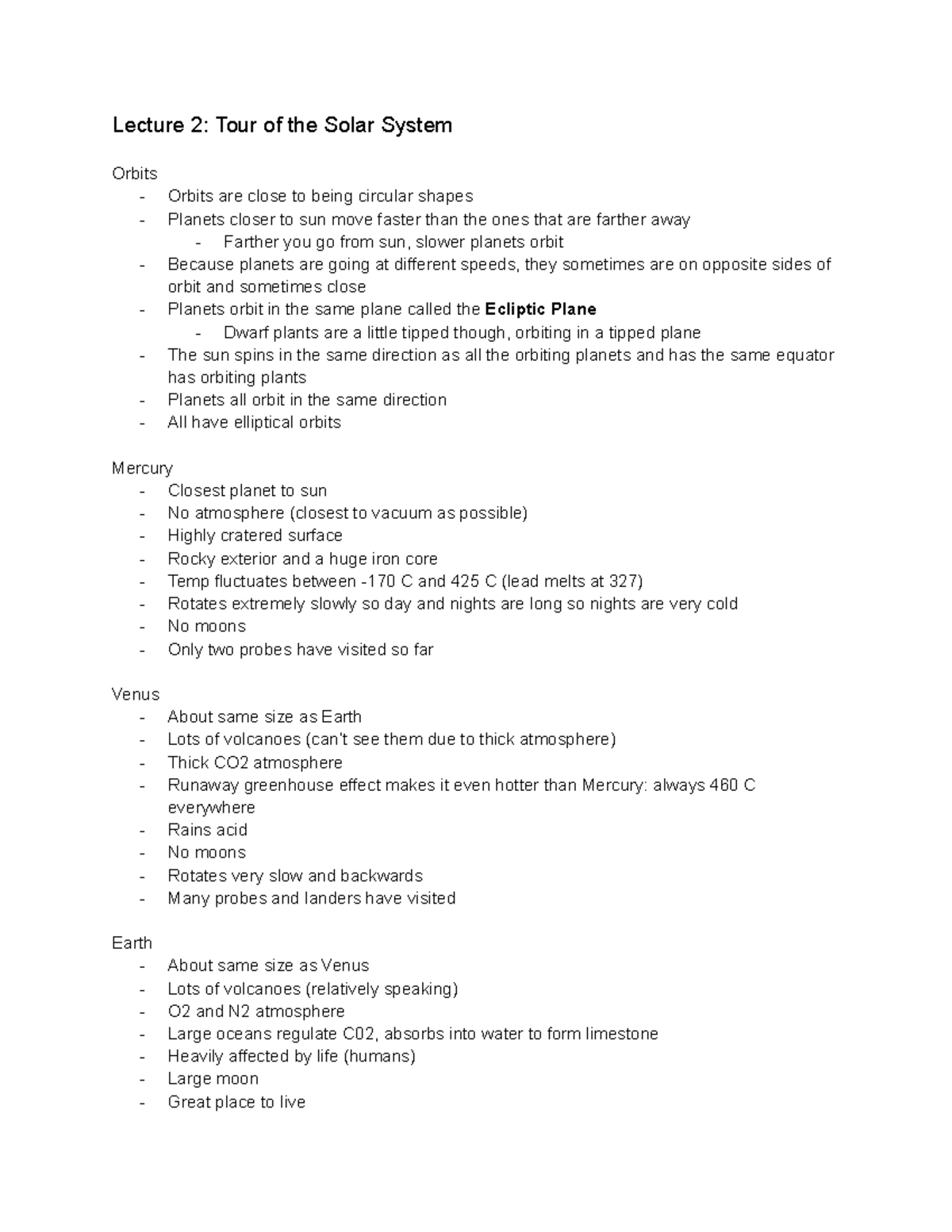 Astronomy Lecture Notes: Solar System Overview (ASTR 101) - Studocu