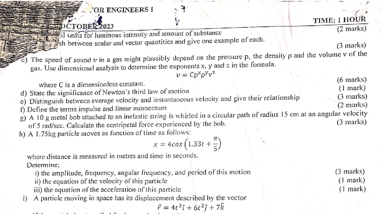 Physics for Engineers CAT: Luminous Intensity, Motion & Forces - Studocu