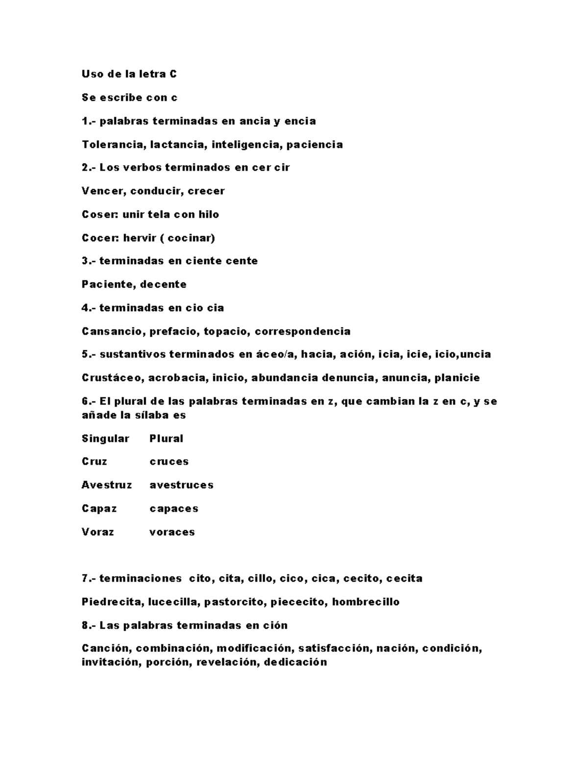 Apuntes sobre el Uso de la Letra C en Español - Studocu