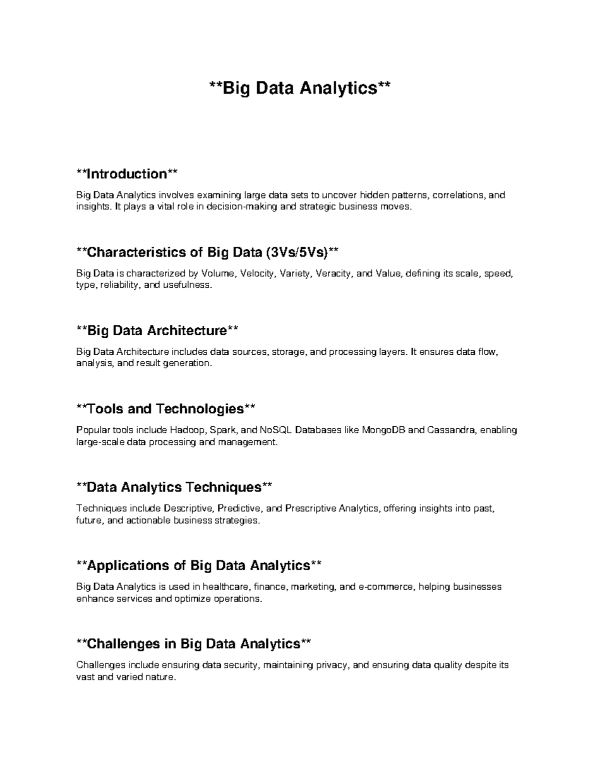 Big data analytics - Big Data Analytics Introduction Big Data Analytics involves examining large ...