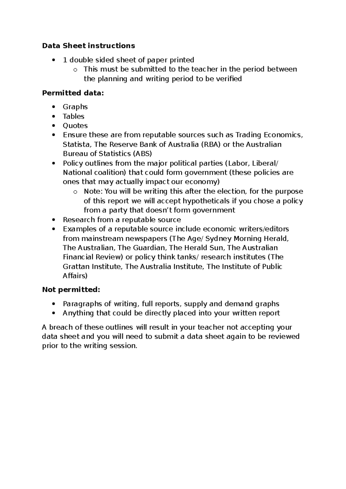 Data Sheet Instructions for Economic Report Submission - Studocu