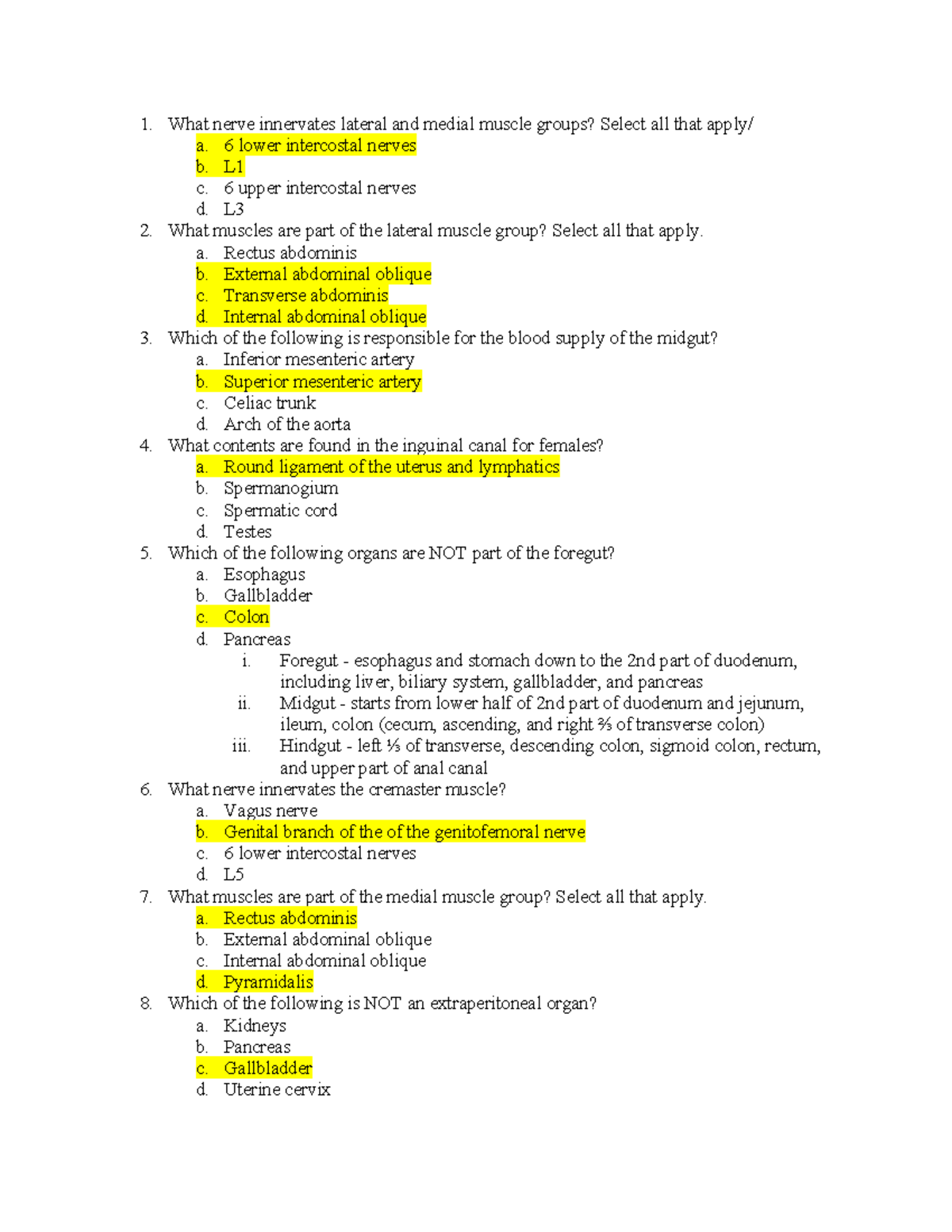 Block 3 Mini Quiz 1 Answer Key: Anatomy & Physiology Insights - Studocu