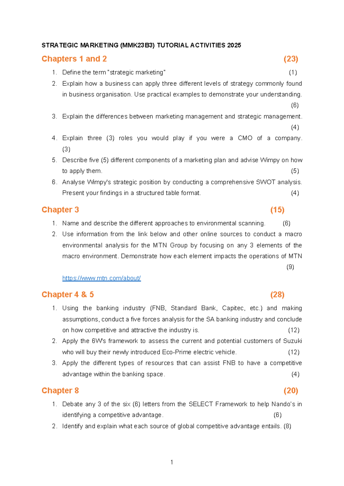 Strategic Marketing (MMK23B3) Tutorial Activities Overview 2025 - Studocu