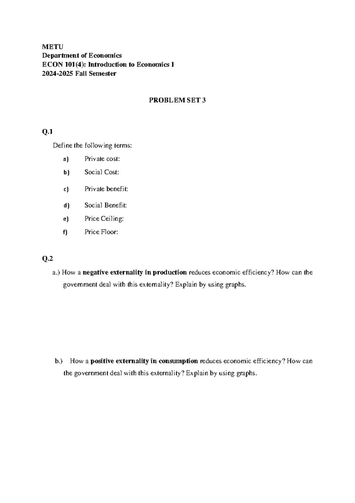 ECON 101(4): Problem Set 3 - Introduction to Economics I - Studocu