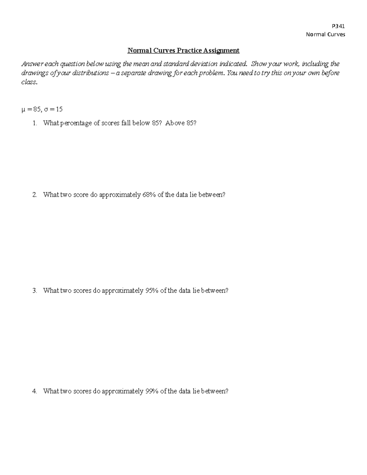 09 Normal Curve Assignment - P Normal Curves Normal Curves Practice ...