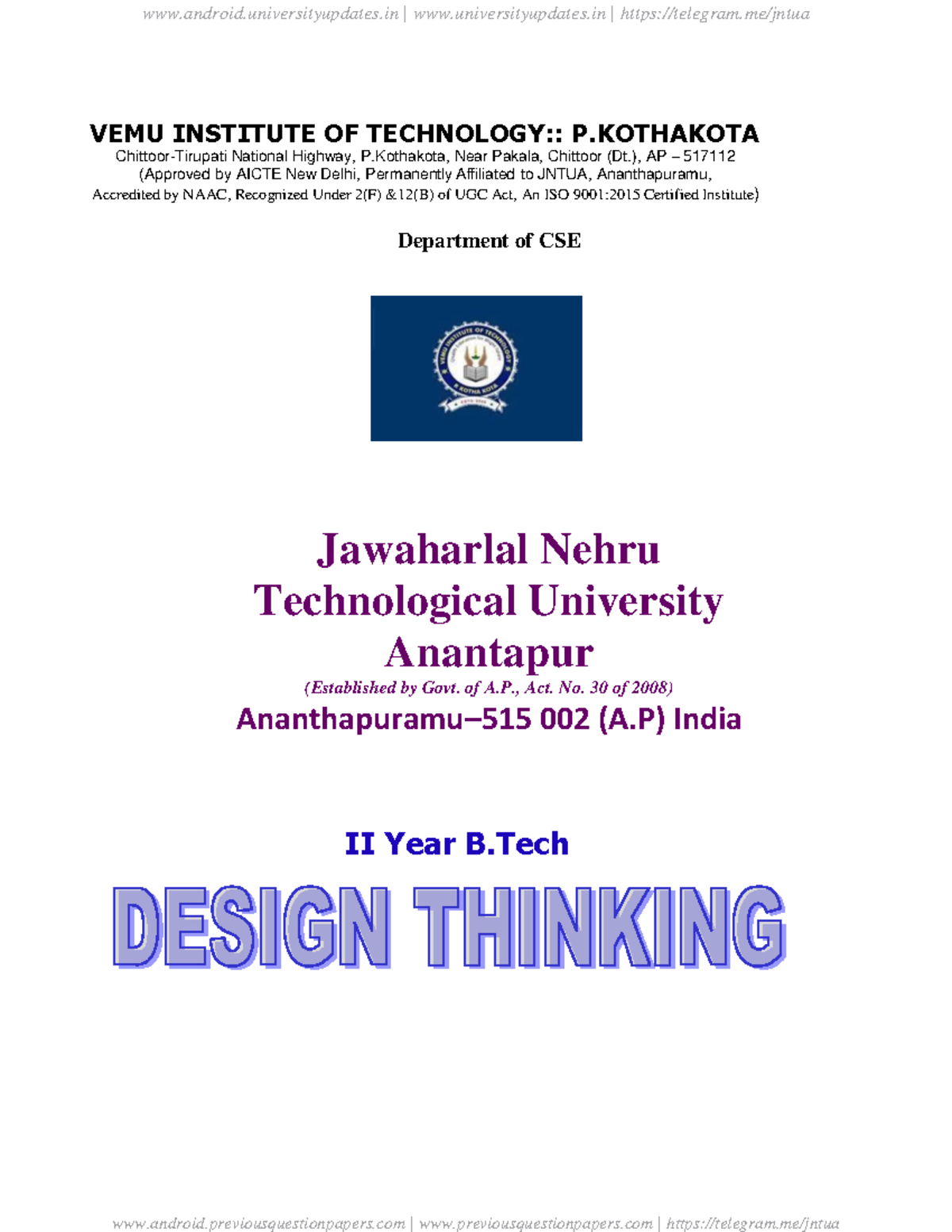 **JNTUA CSE II Year Design Thinking for Innovation Lab Manual (R20 ...