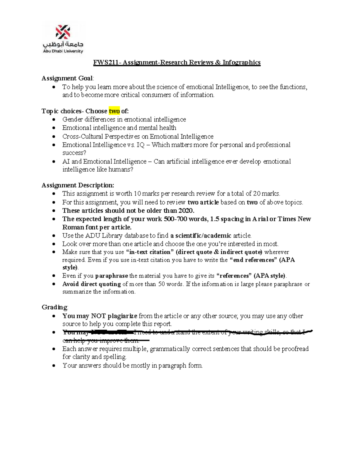 Final Exam Assignment: Emotional Intelligence Research Review - Studocu
