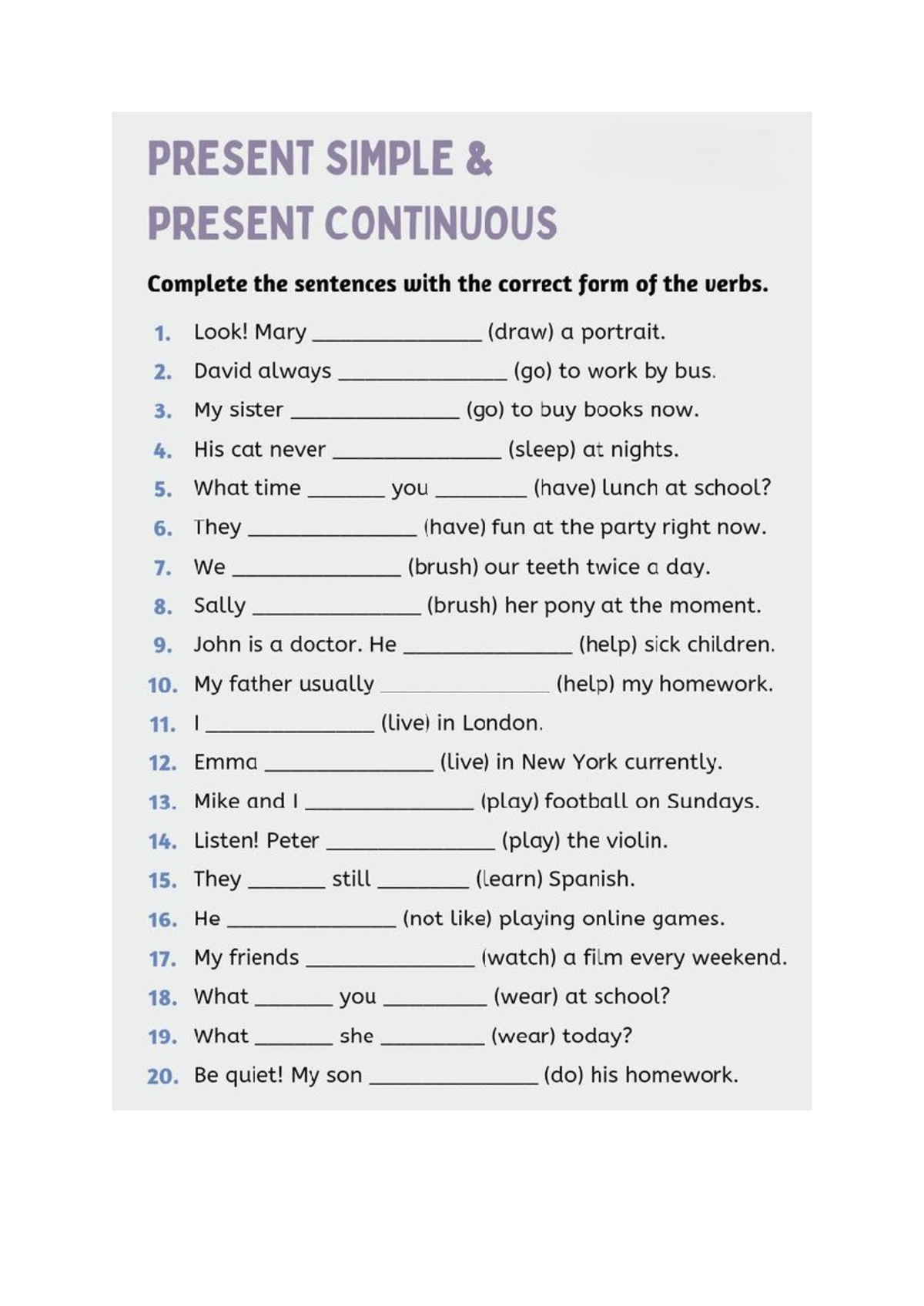 Present Simple vs Continuous Worksheets (Grammar Quiz) - Studocu