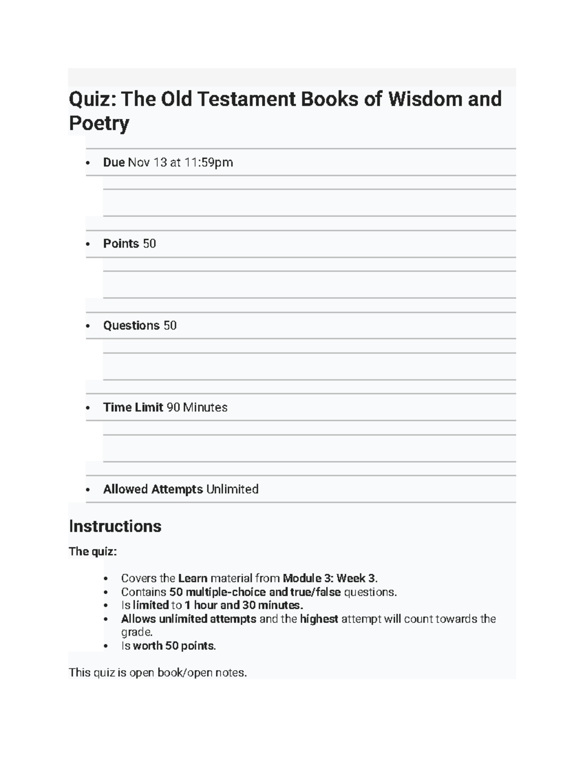 Bible 104 Quiz 3: Old Testament Wisdom & Poetry Review - Studocu