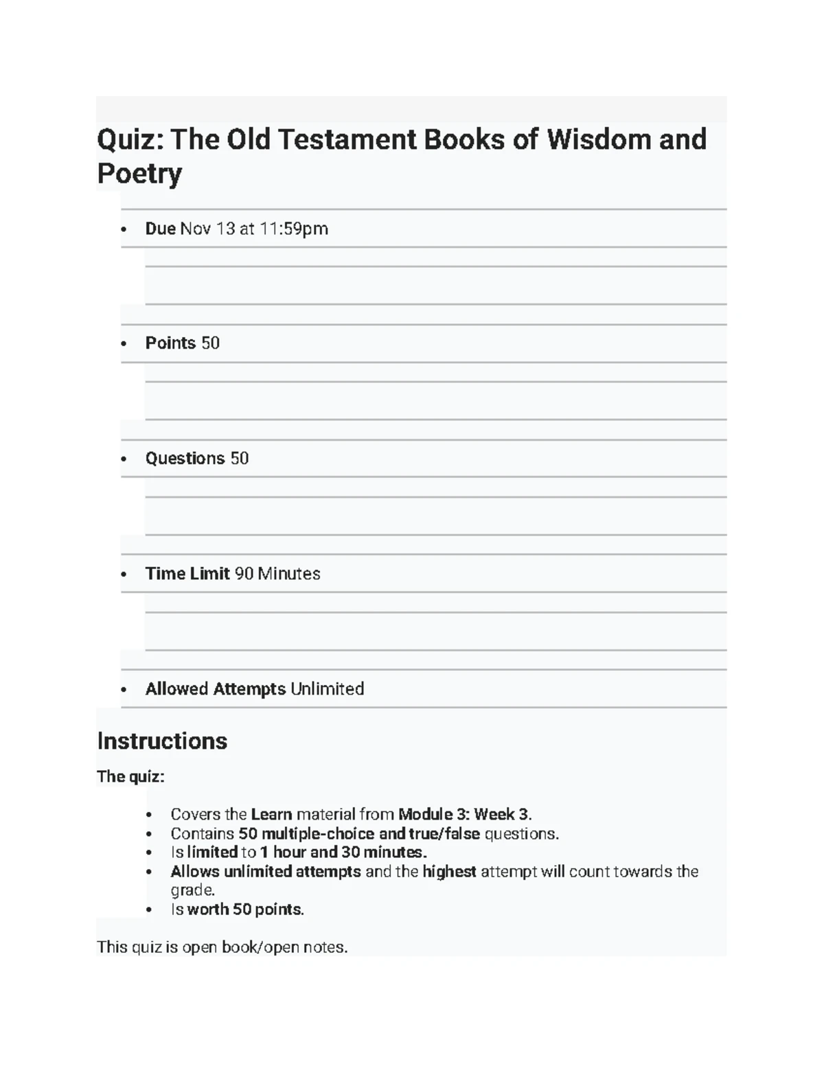 Bible 104 Quiz 1: Old Testament & Pentateuch Overview - Studocu