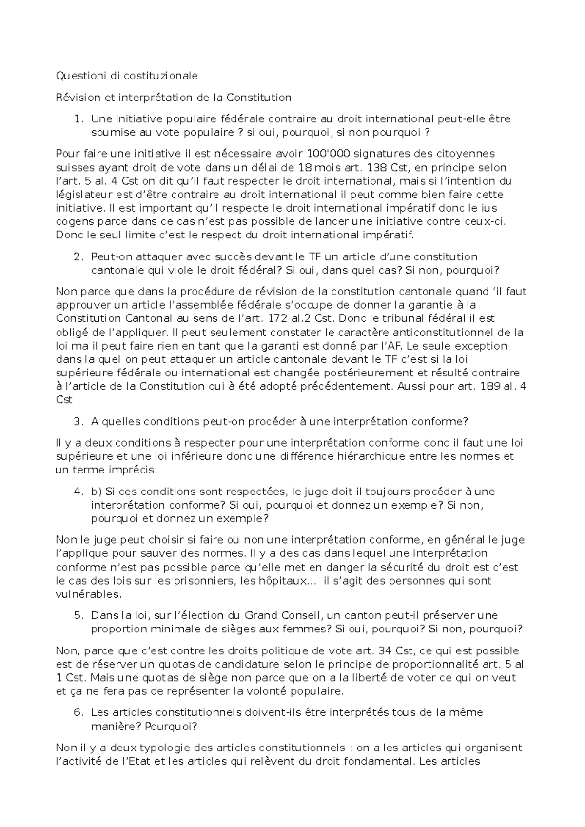 Révision et Interprétation de la Constitution - Questions Clés (Droit ...