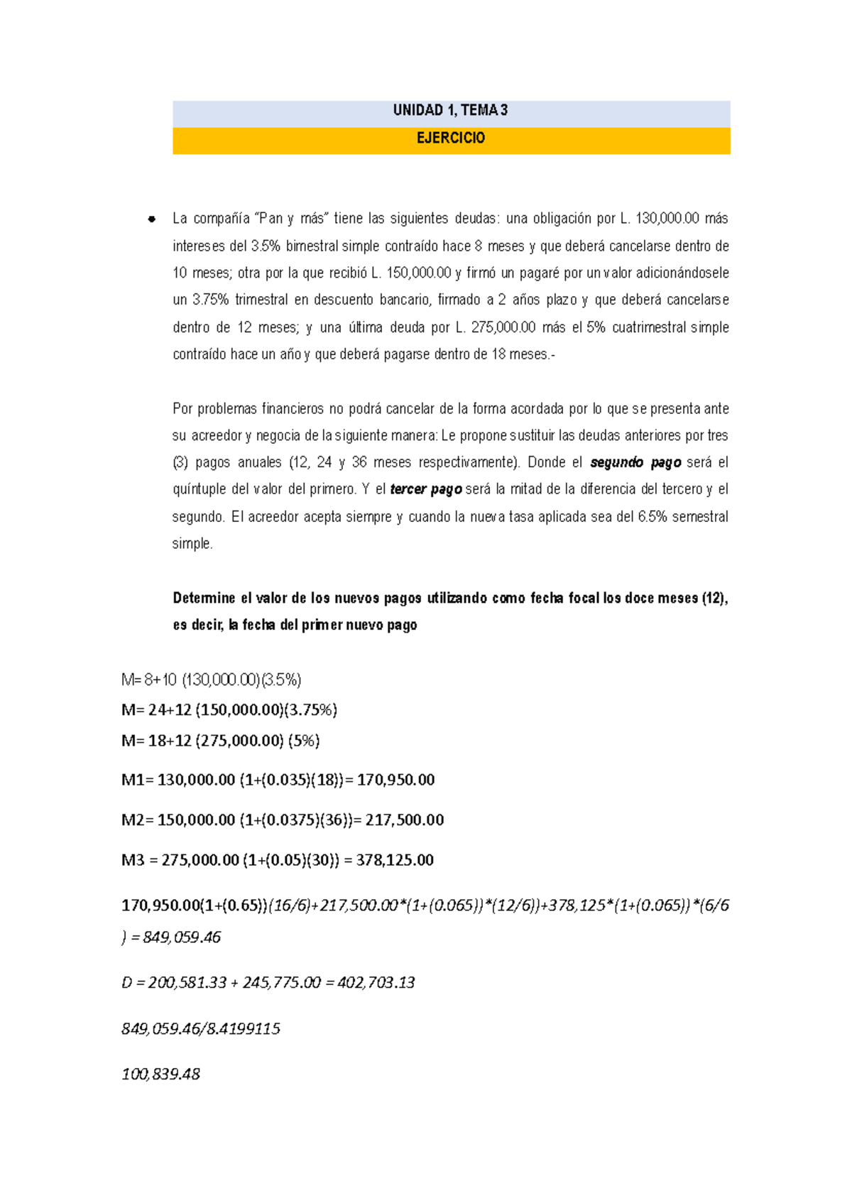 Ejercicios de Finanzas: Actividad #7 - Unidad 1, Tema 3 - Studocu