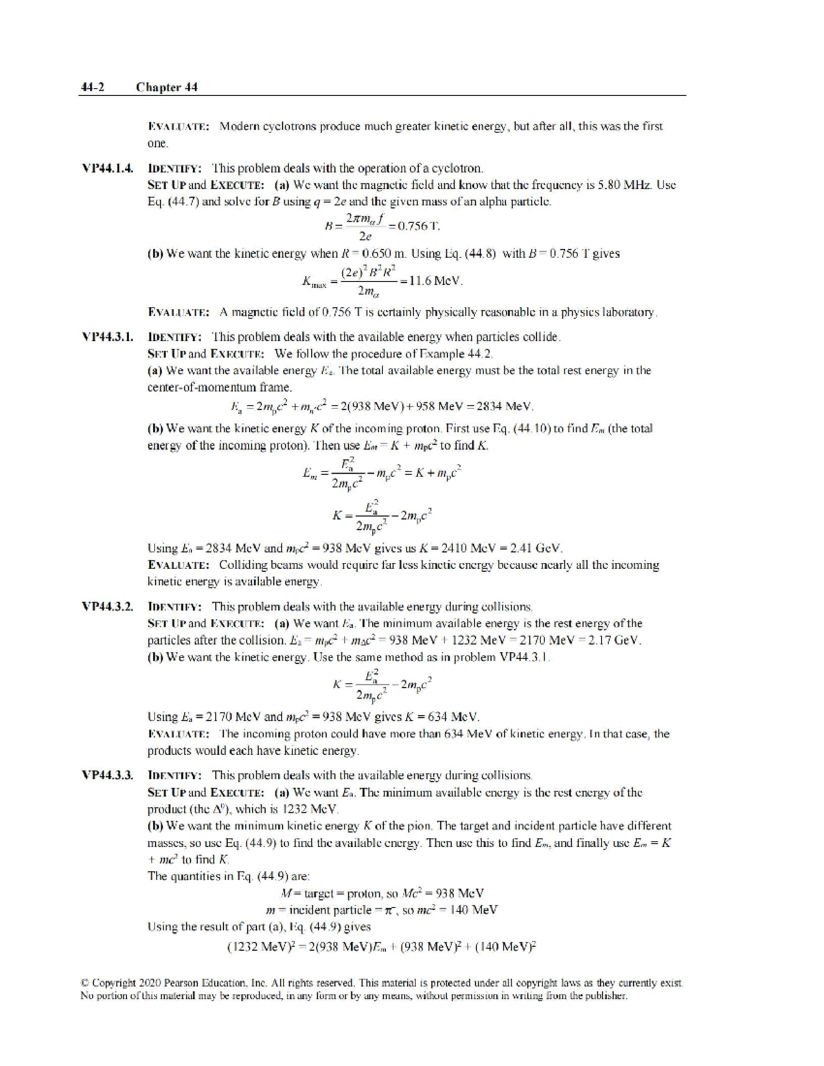 Chapter 44 Solutions: Cyclotron Kinetic Energy & Collisions (VP44 ...