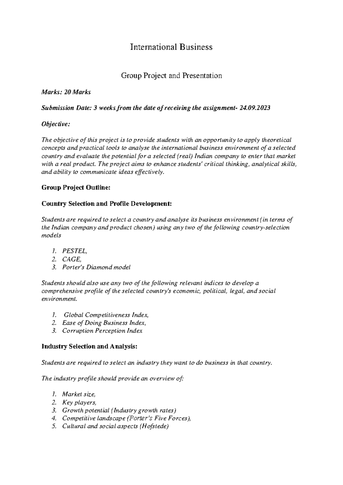 INTB 201 Group Project: Analyzing International Business Opportunities ...