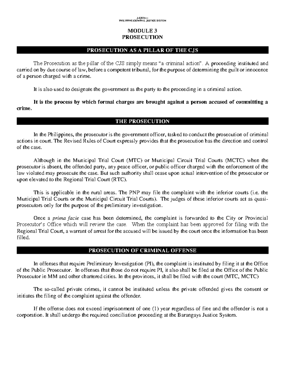 Module 3 - The Role of Prosecution in the Criminal Justice System - Studocu