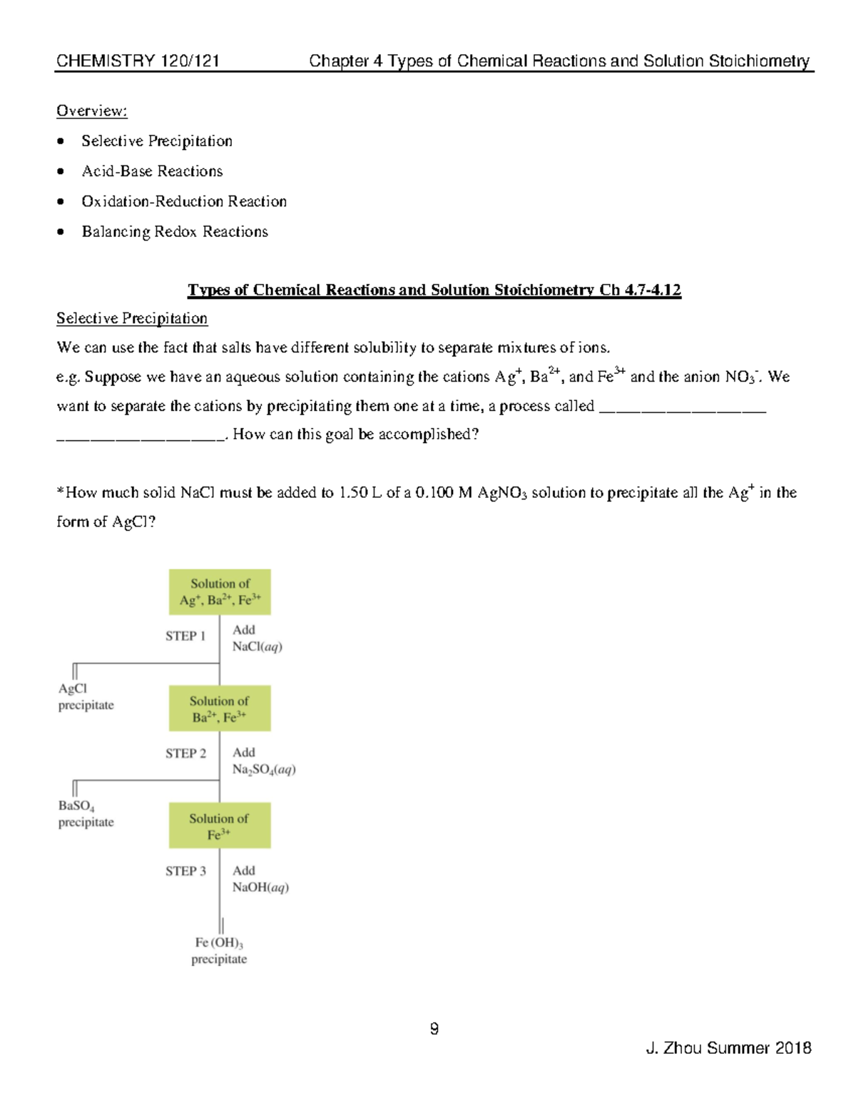CHEM 120/121 Chapter 4: Types of Reactions & Stoichiometry Overview ...