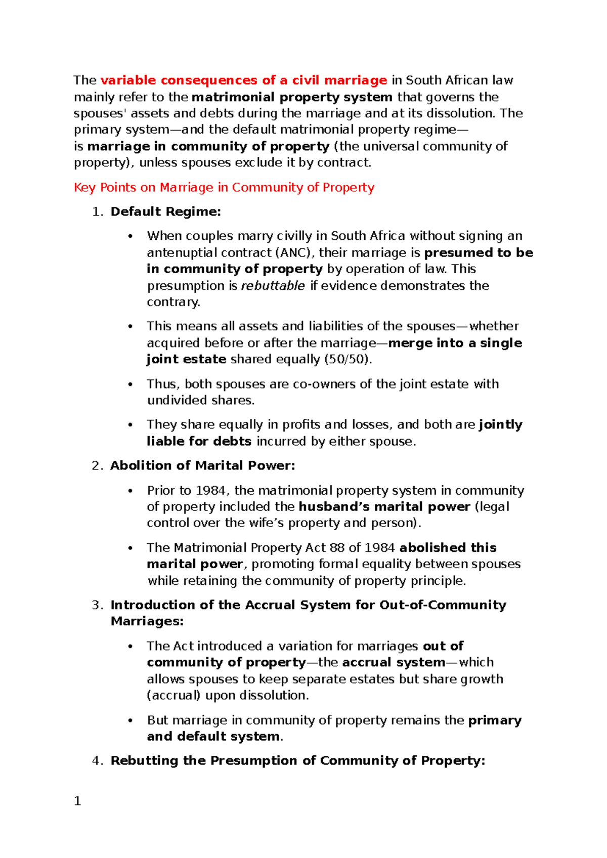 CFML012 - Chapter 6: Matrimonial Property in South African Law - Studocu