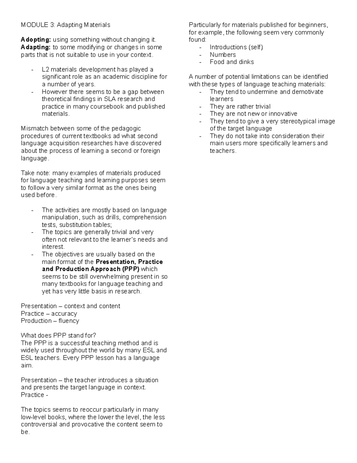 Module 3 - LECTURE NOTES - MODULE 3: Adapting Materials Adopting: using ...