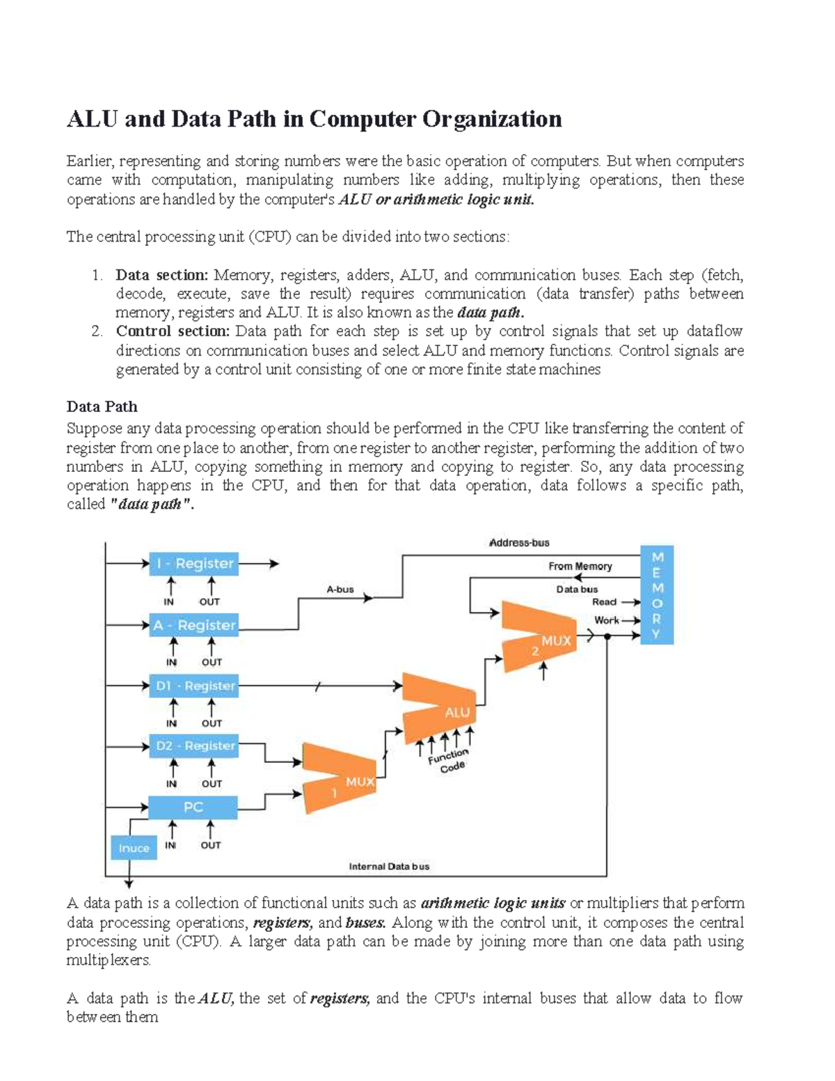 Unit 3: ALU and Data Path in Computer Organization (COA T5T5GT55T ...