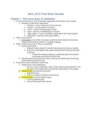 BIOL 2113 Comprehensive Study Guide for Final Exam Review - Studocu