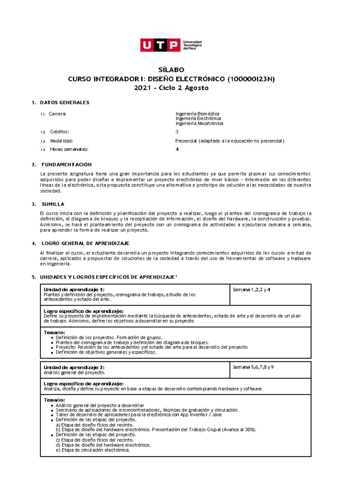 100000 I23N Curso Integrador I Diseno Electronico - SÍLABO CURSO ...