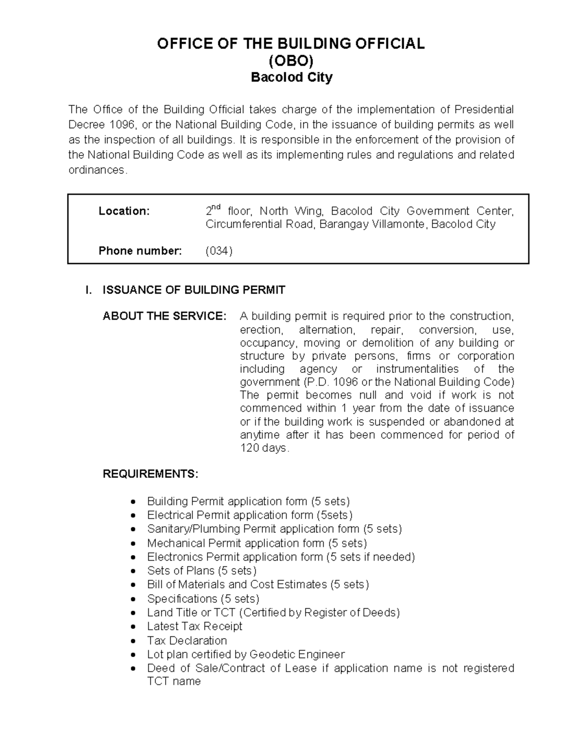 OBO - Guidelines for Building Permit and Occupancy Permit Issuance ...