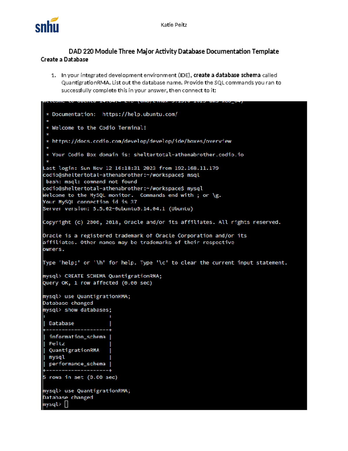 DAD 220 Module 3 Major Activity: Database Creation & Documentation ...