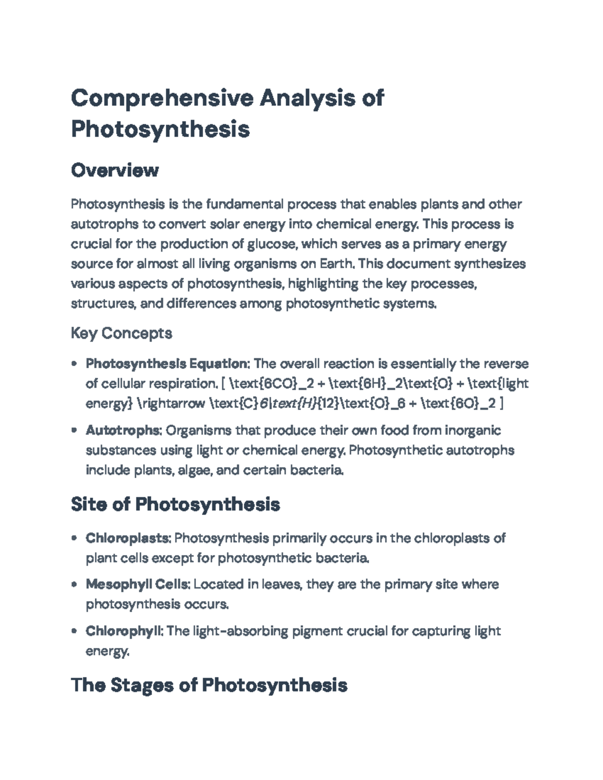 Comprehensive Analysis of Photosynthesis Processes and Variations - Studocu