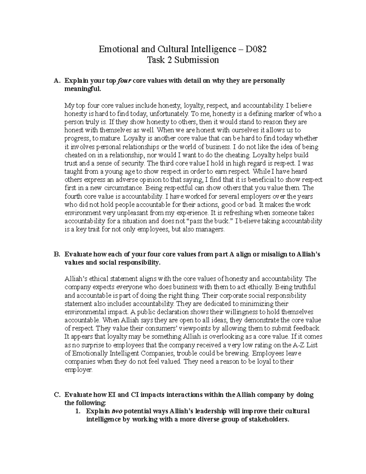 D082 task2 - Task 2 submission for Course D082; passed on first attempt/submission. - Emotional ...