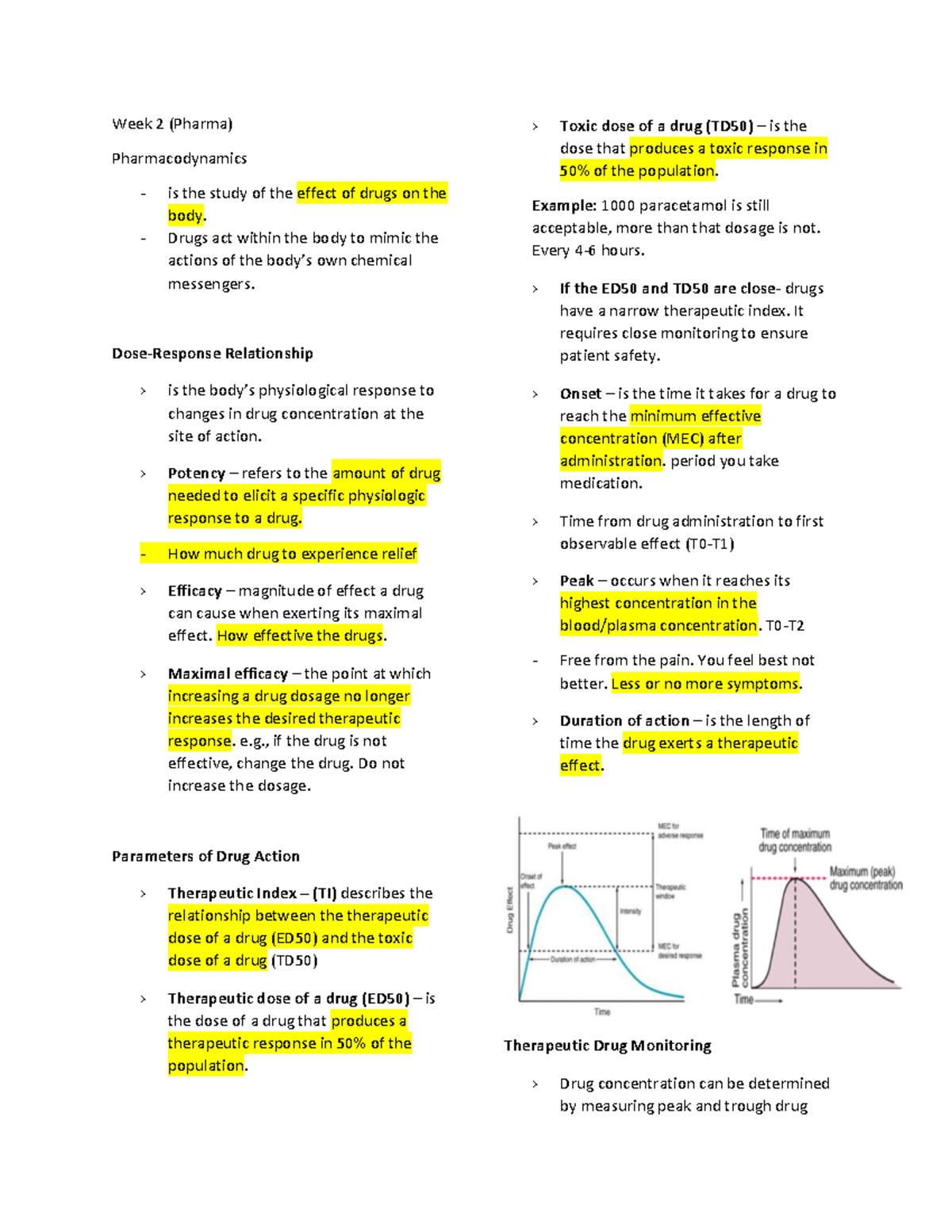 Pharma Nursing Lecture note - Week 2 (Pharma) Pharmacodynamics is the ...