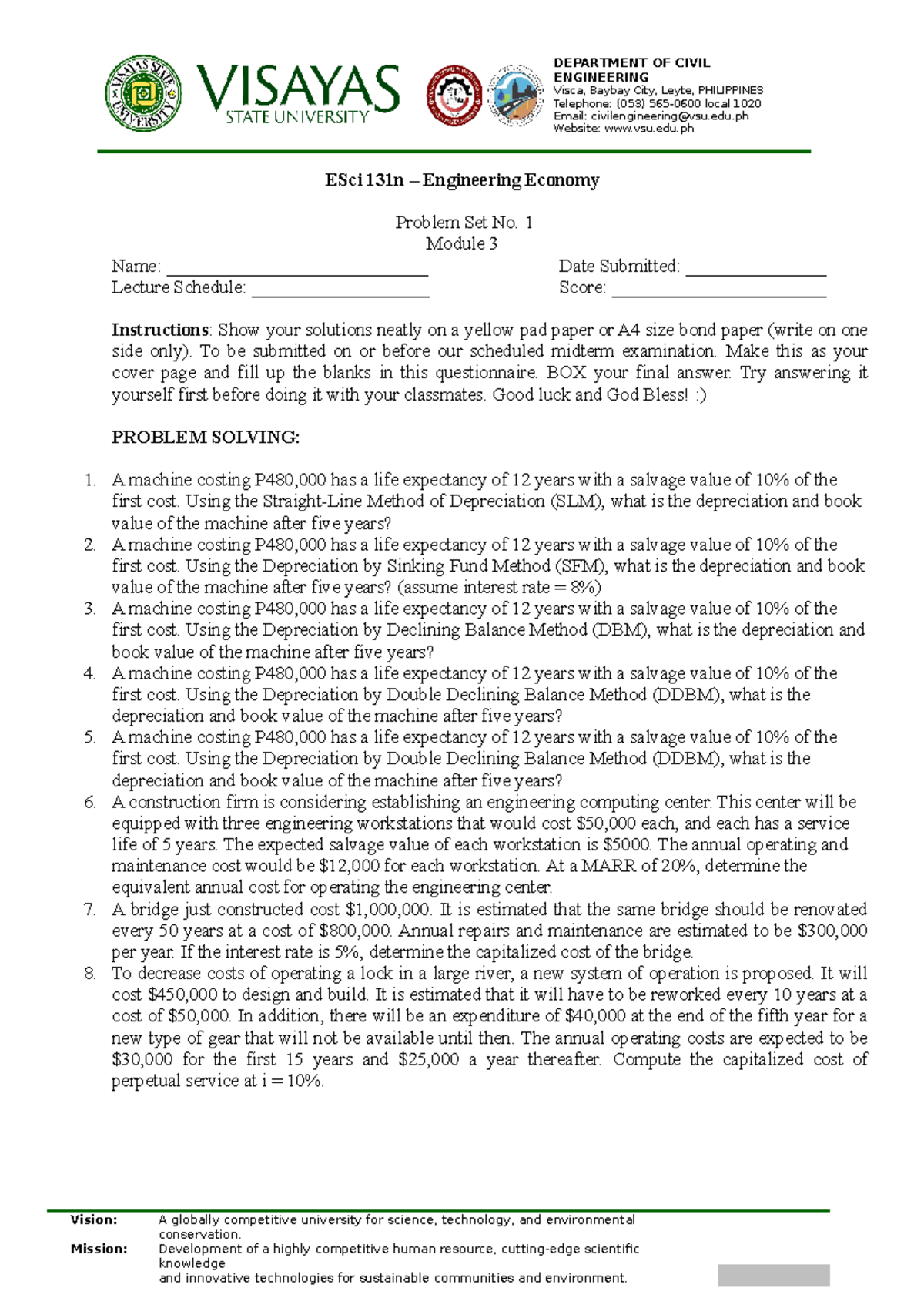 Problem-Set-1 - Engineering Economy-Problem Set Sample - DEPARTMENT OF ...
