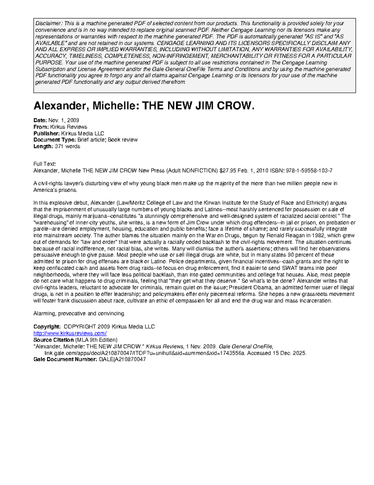 CENG 101: Brief Review of "The New Jim Crow" by Michelle Alexander ...