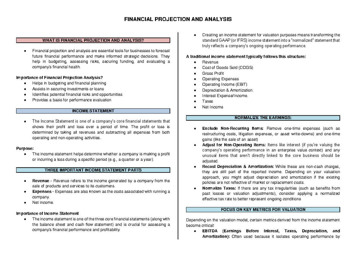 FIN 301: Financial Projection and Analysis Overview - Studocu