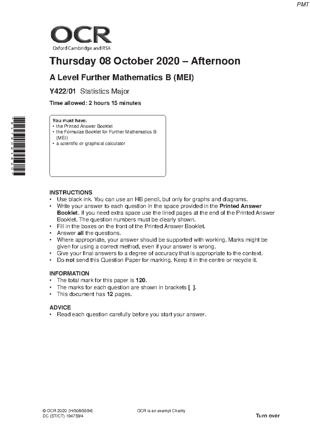 A Level Further Mathematics B (MEI) Statistics Exam Paper - November ...