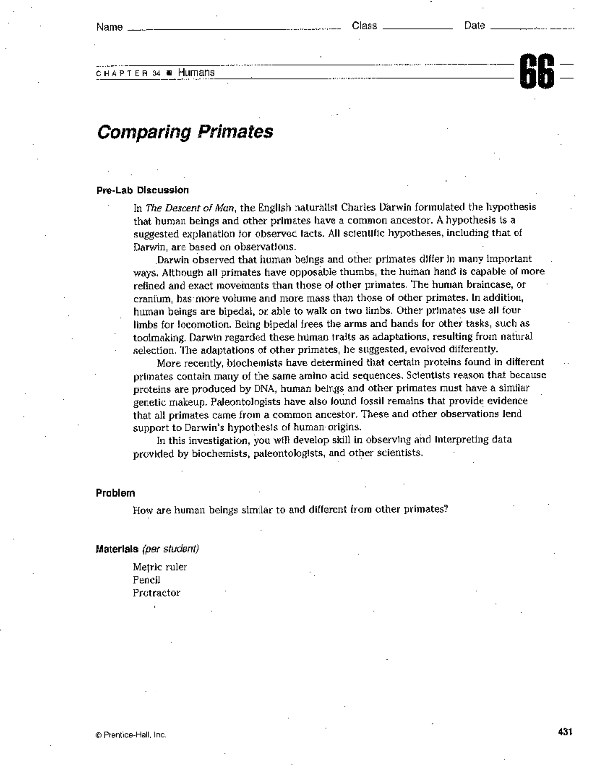 Comparing Primates Lab Worksheet: Analysis and Results - Studocu