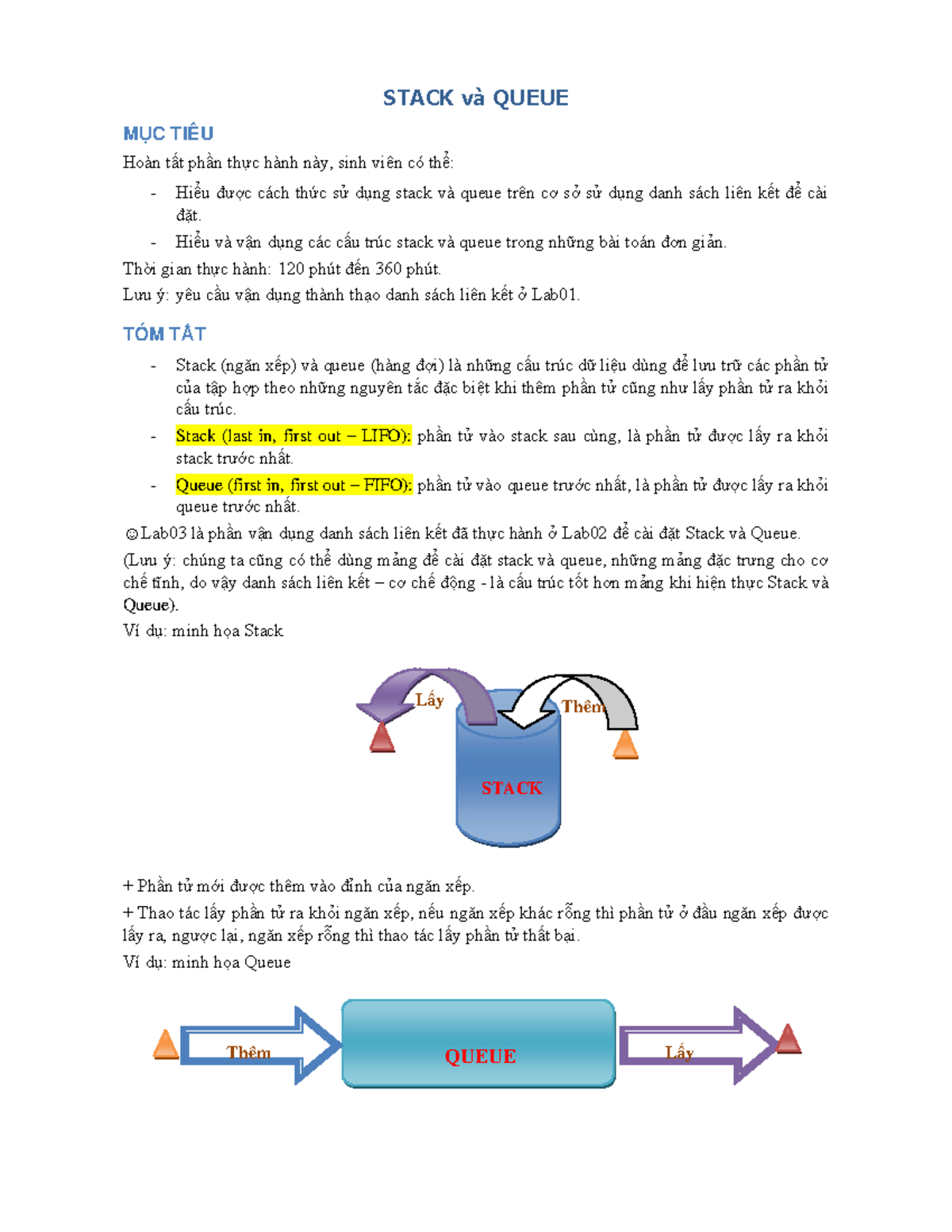 CTDL-Lab03-Stack va Queue Edit - STACK và QUEUE MỤC TIÊU Hoàn tất phần thực hành này, sinh viên ...
