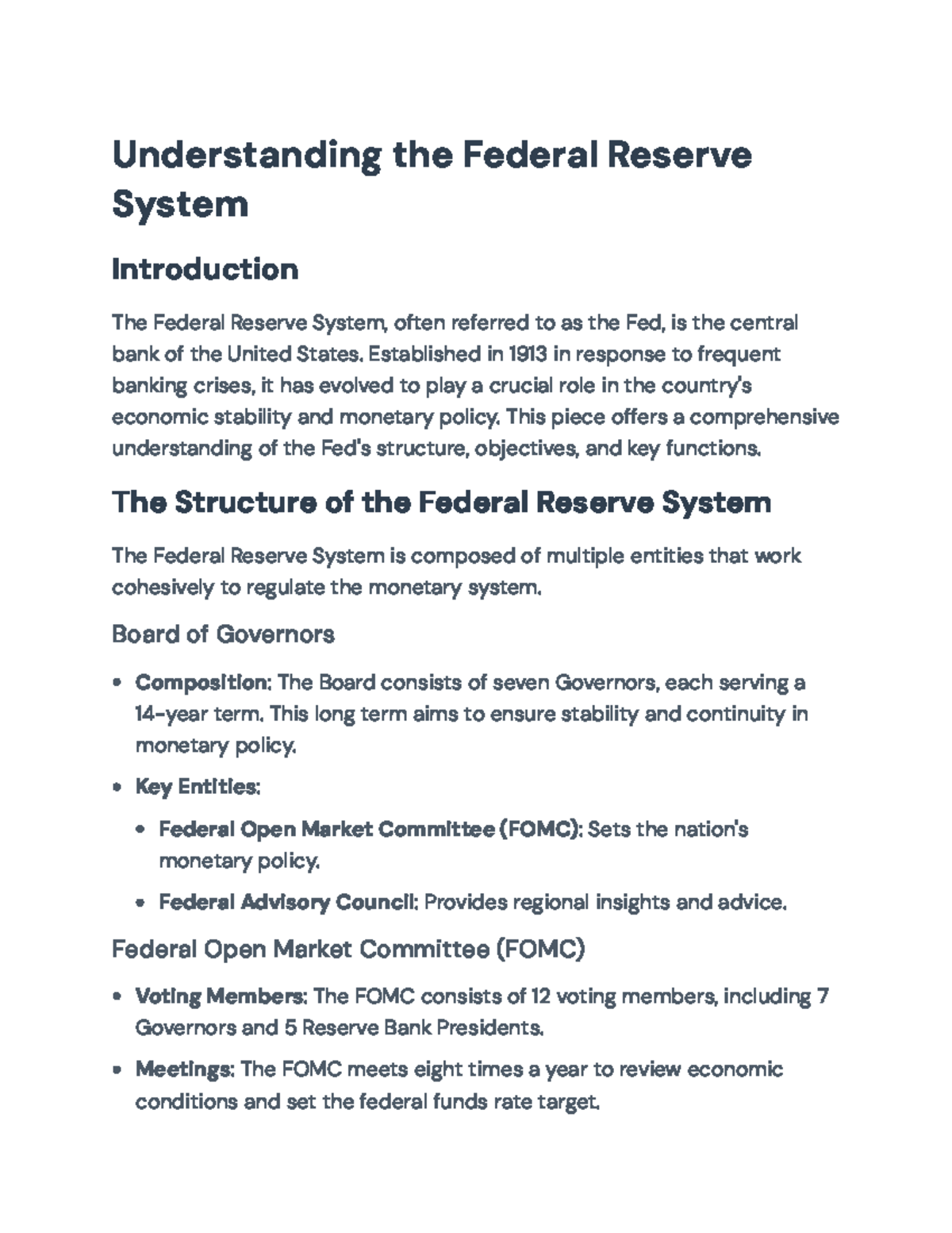 Understanding the Federal Reserve System: Structure & Functions ...