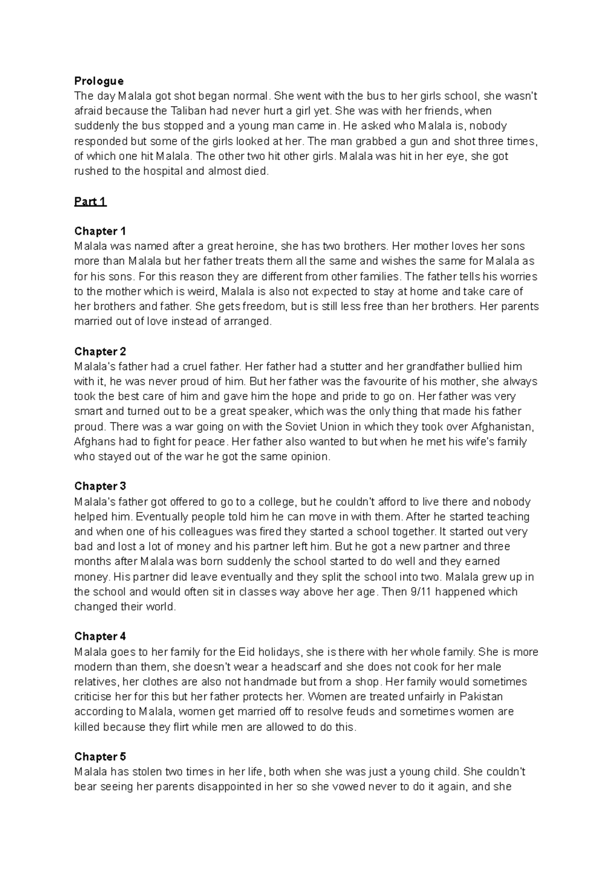 I am Malala: A Reading Journal on Chapters and Key Events - Studeersnel