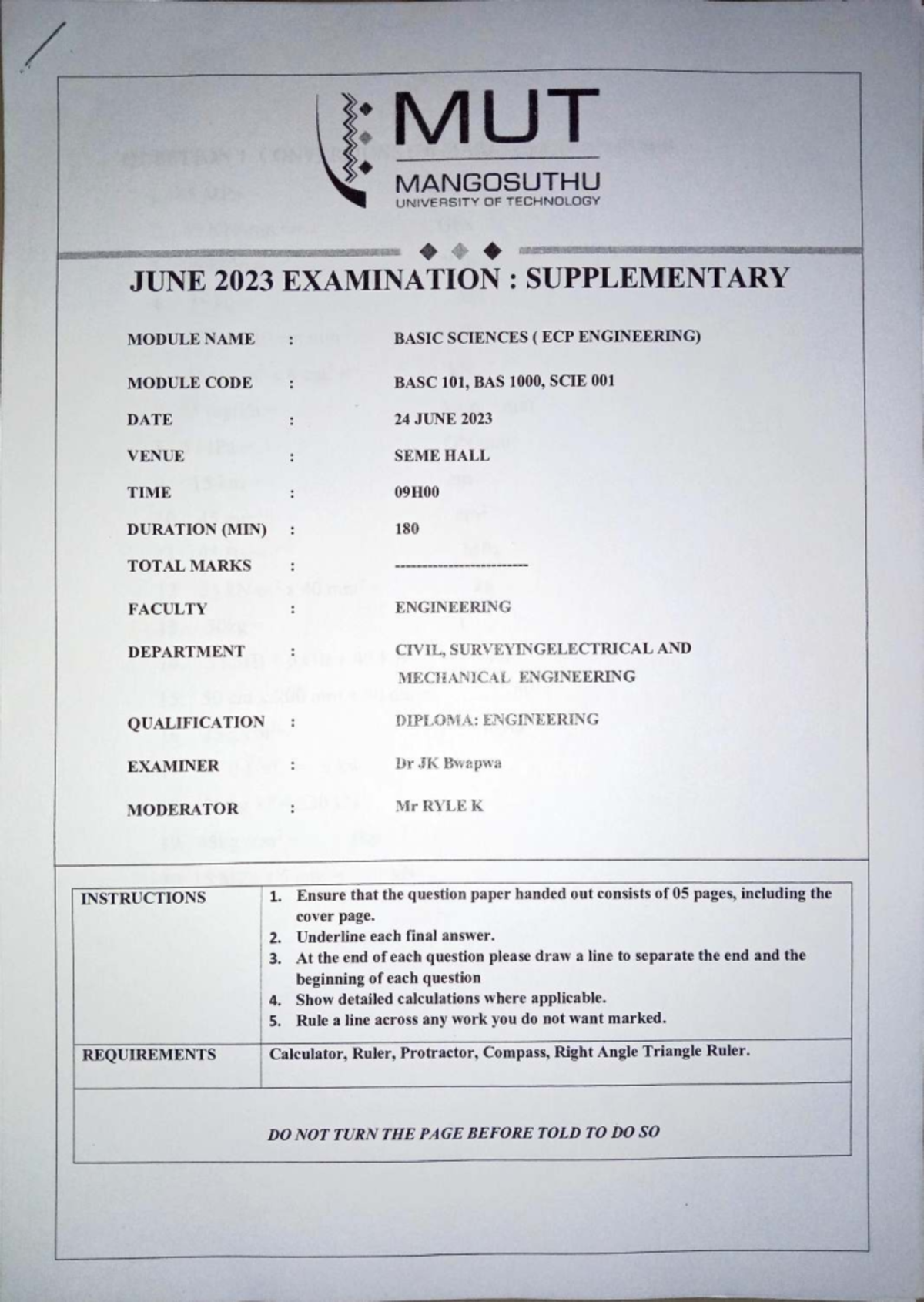 BASC 101: Basic Sciences June 2023 Supplementary Exam Paper - Studocu