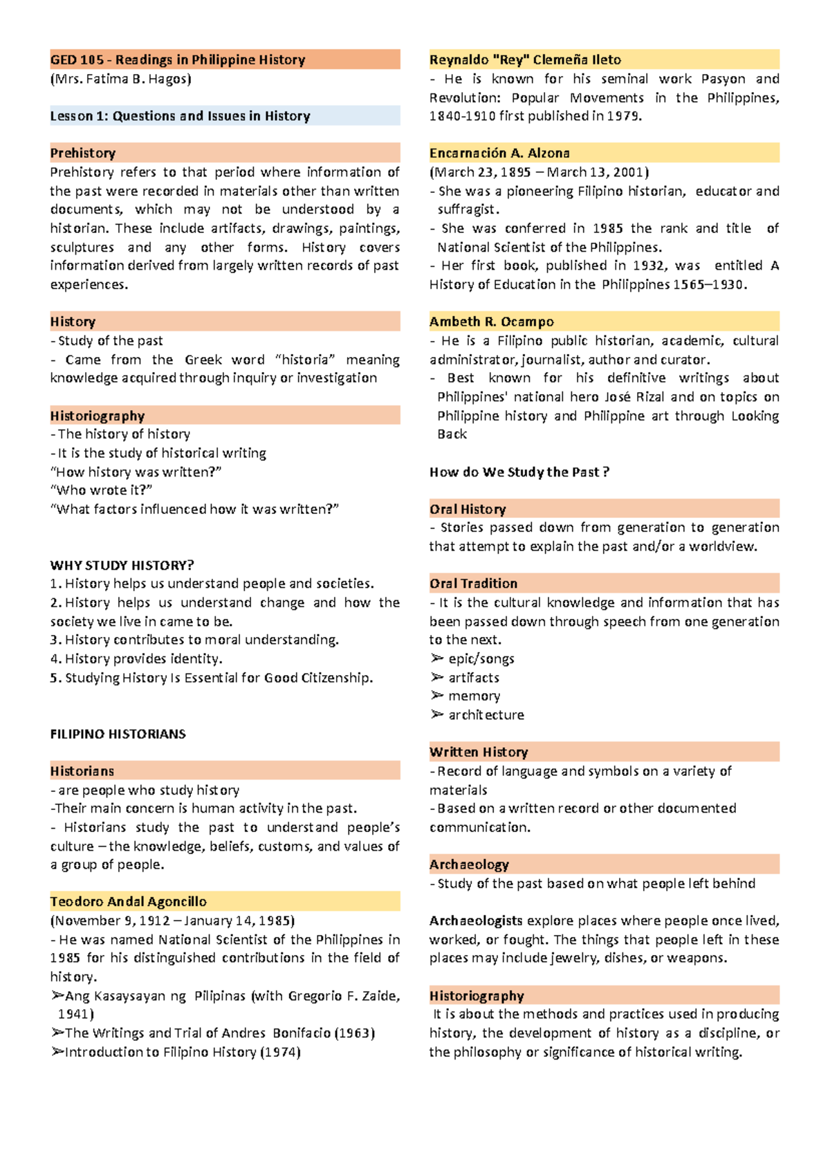 GED 105 Midterm Review: Key Lessons in Philippine History - Studocu