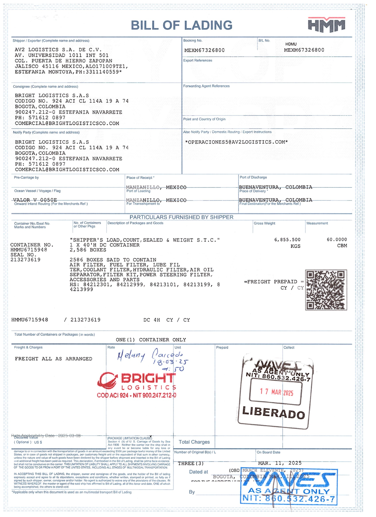 Bill of Lading for HMM Shipping - MEXM67326800 - March 2025 - Studocu