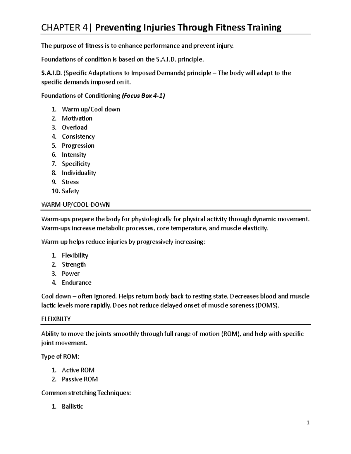 Preventing Injuries Through Fitness Training - CHAPTER 4 Overview - Studocu