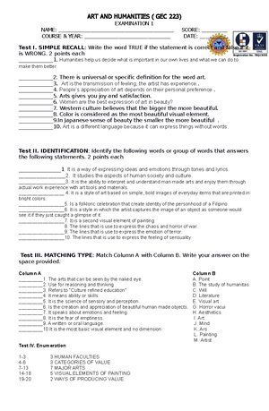UNIT 1 ART & Humanities - Lecture notes 1-6 - UNIT 1: ART HISTORY AND ...