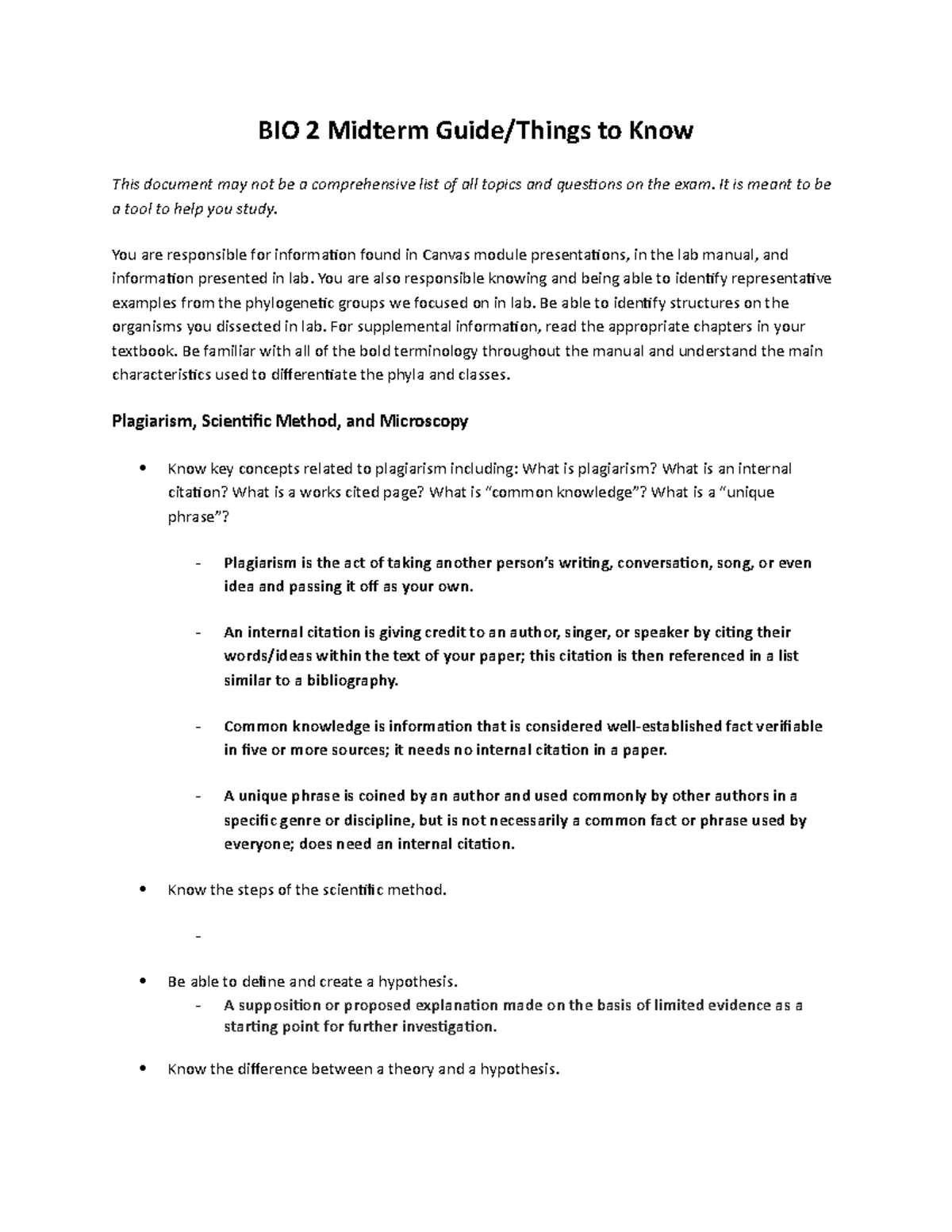 BIO 2 Midterm Exam Study Guide: Key Concepts & Study Tips - Studocu